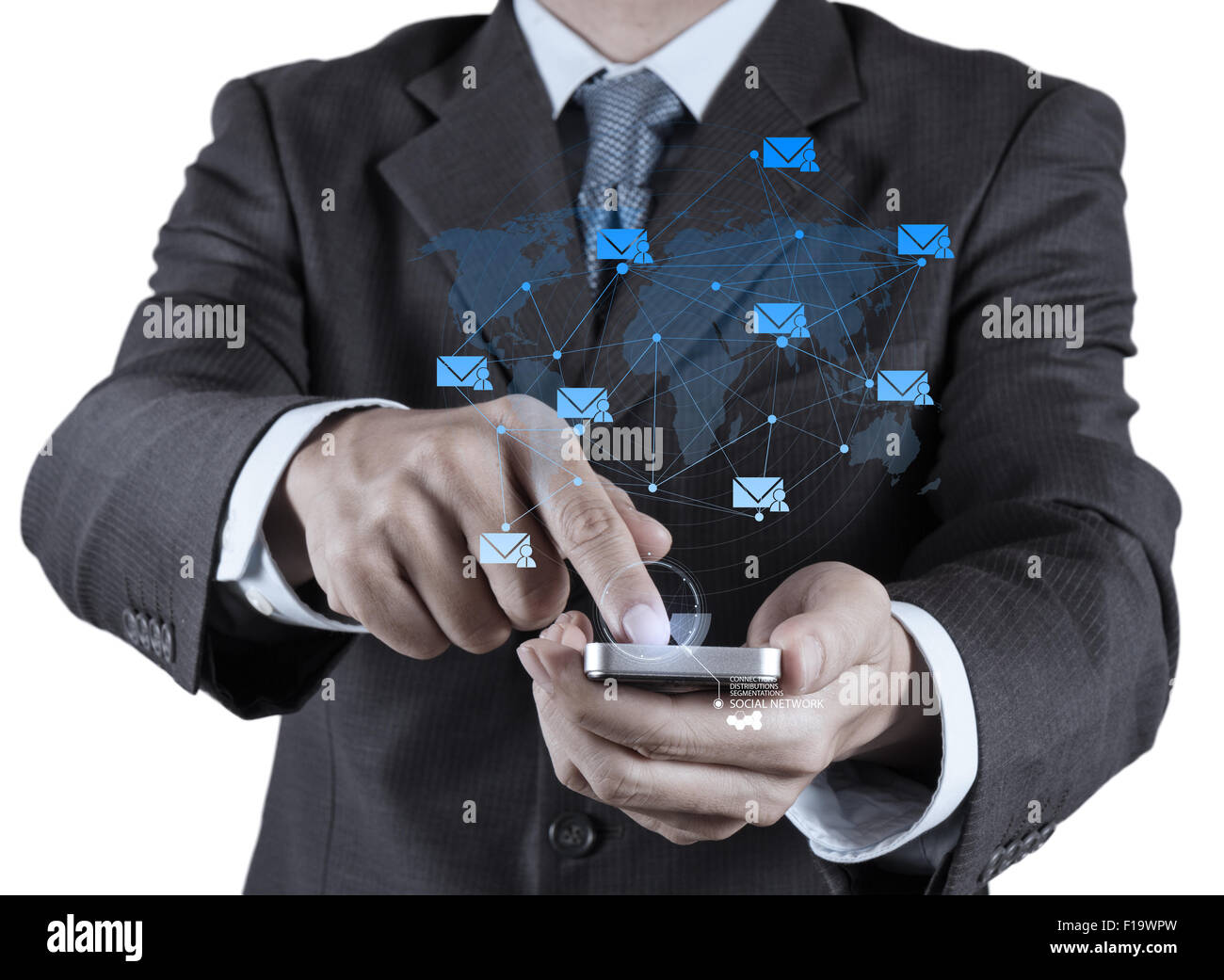 businessman hand use smart phone computer with email icon as concept ...