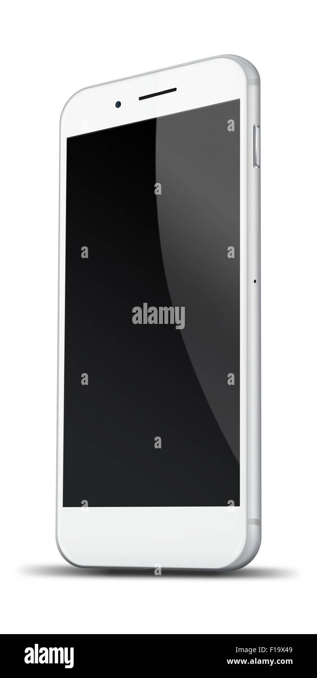 Realistic mobile phone with black screen and shadows isolated on white ...