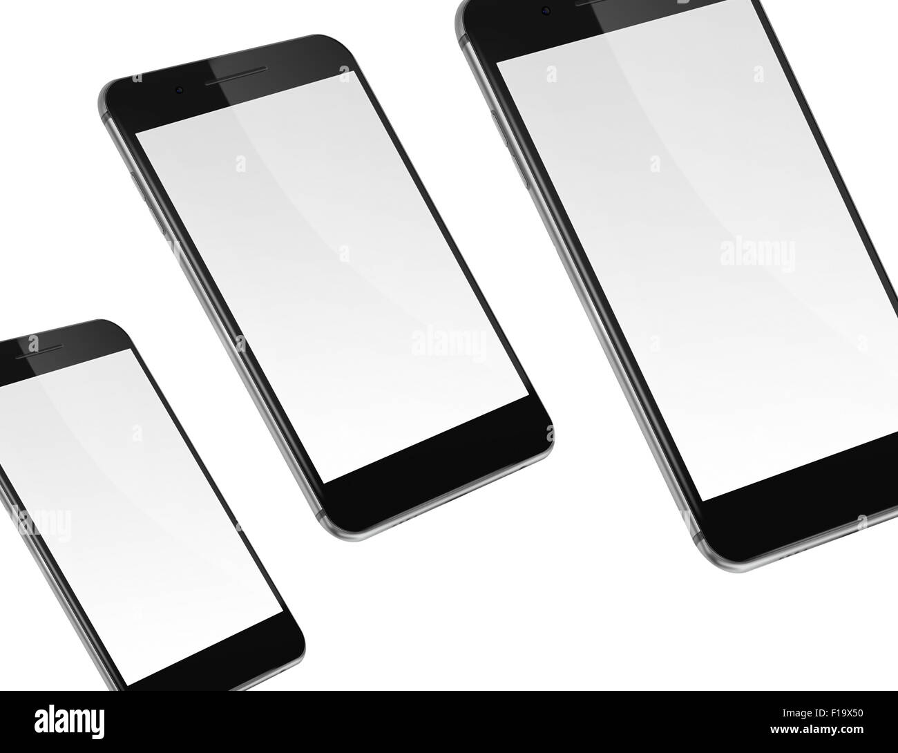 Mobile smart phones with blank screens isolated on white background ...