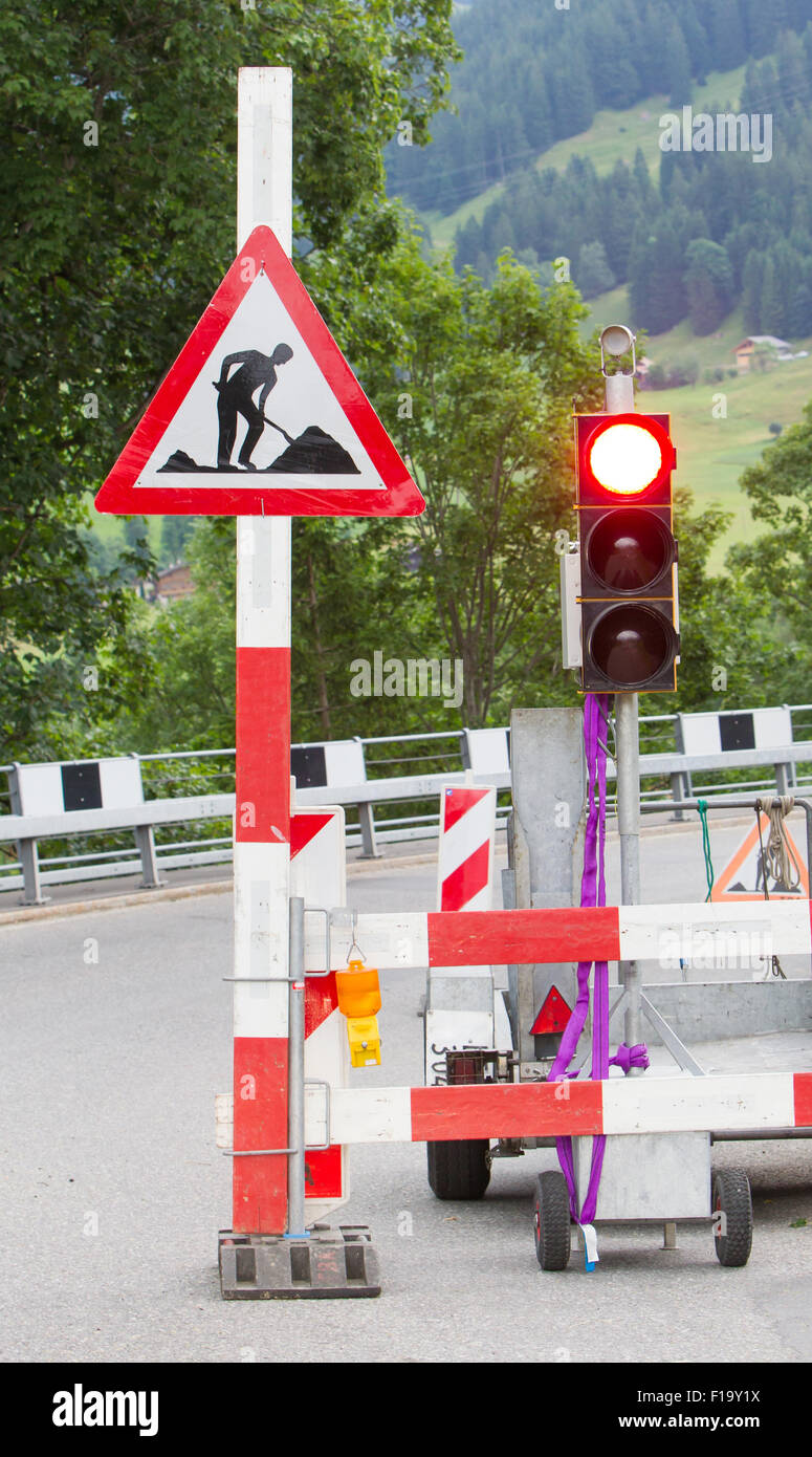 Road signs in a street under reconstruction, Switzerland Stock Photo ...