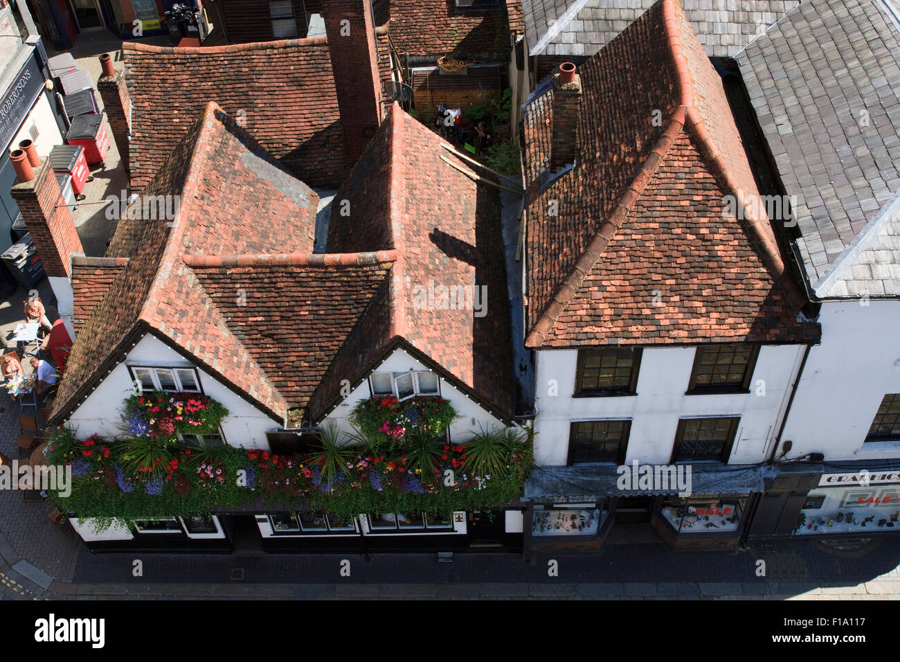 View from The Clock Tower in St Albans looking down at The Boot, a ...