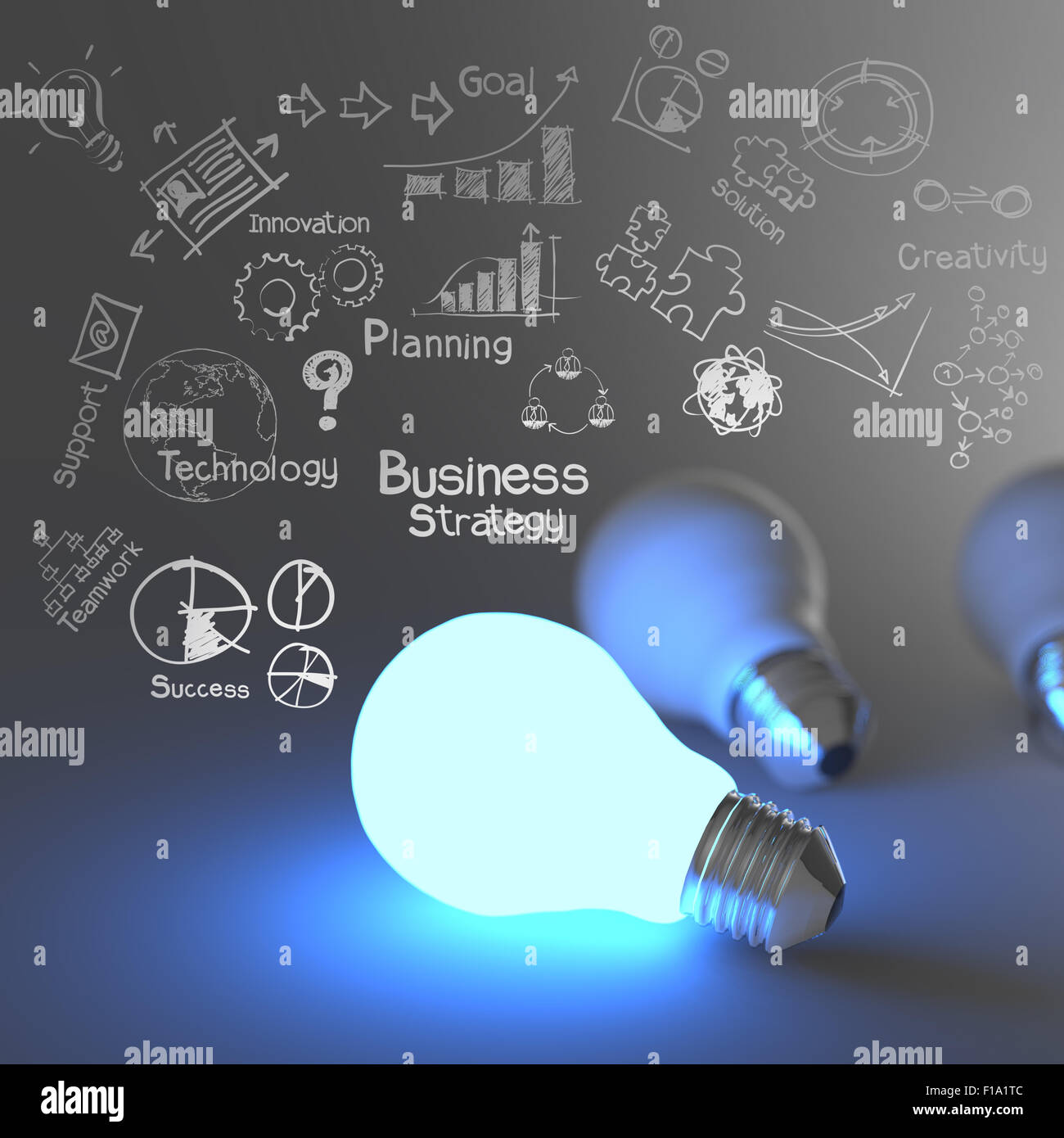 light bulb 3d on business strategy background Stock Photo - Alamy