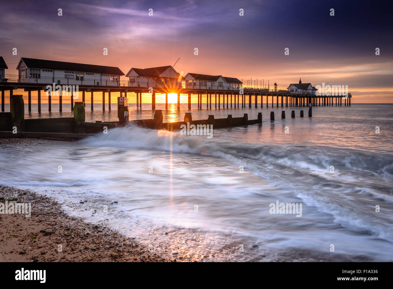 Southwold Pier Sunburst Stock Photo - Alamy