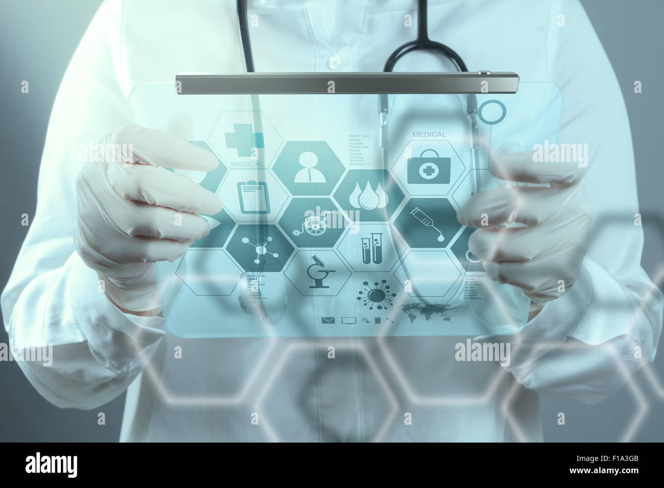 Medicine doctor working with modern computer interface as medical ...