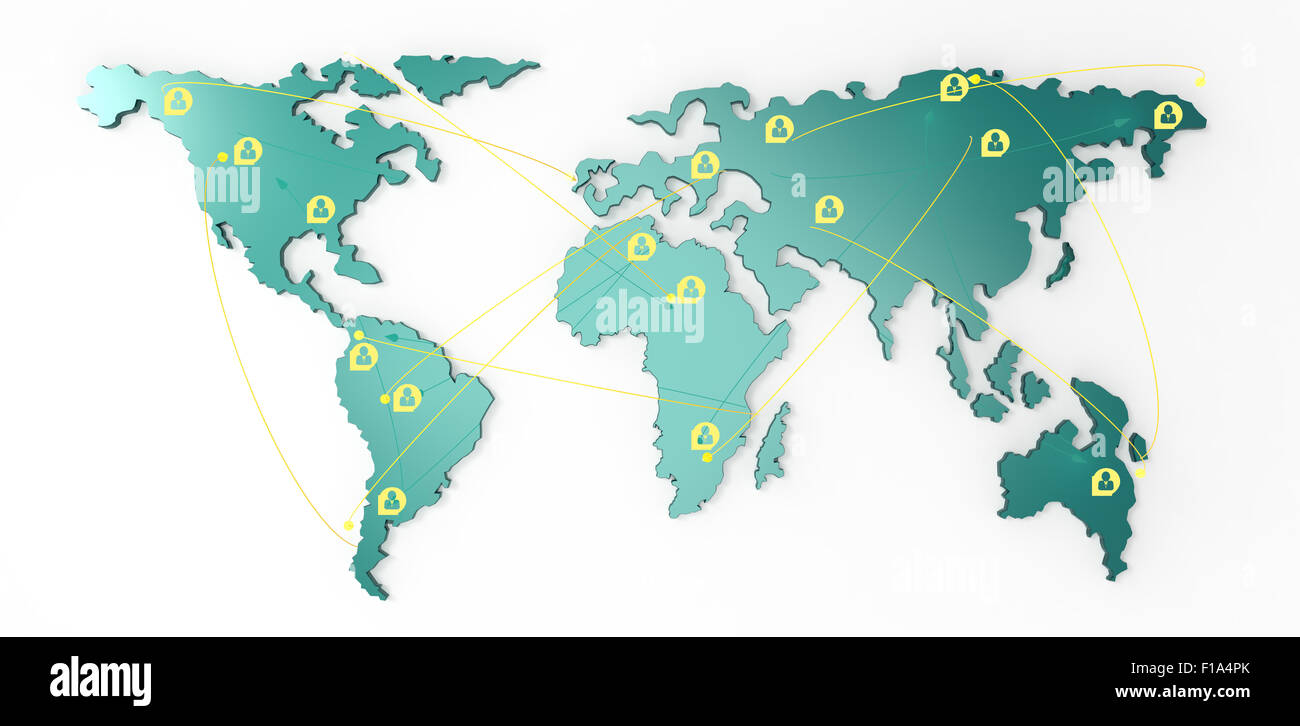 social network human 3d on world map as concept Stock Photo - Alamy