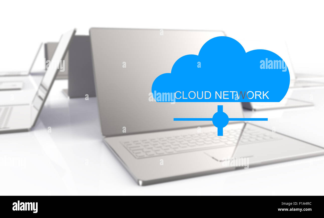 3d laptop showing a cloud as concept of cloud computing graphic design ...