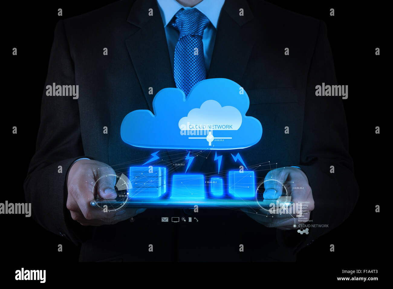 Businessman working with a Cloud Computing diagram on the new tablet ...