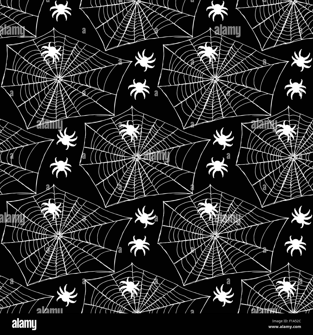 Sketch net with spider in vintage style, vector seamless pattern Stock ...