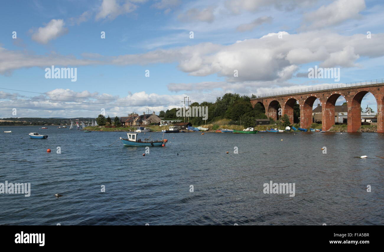 Brick viaduct and shore of Montrose Basin Scotland August 2015 Stock ...