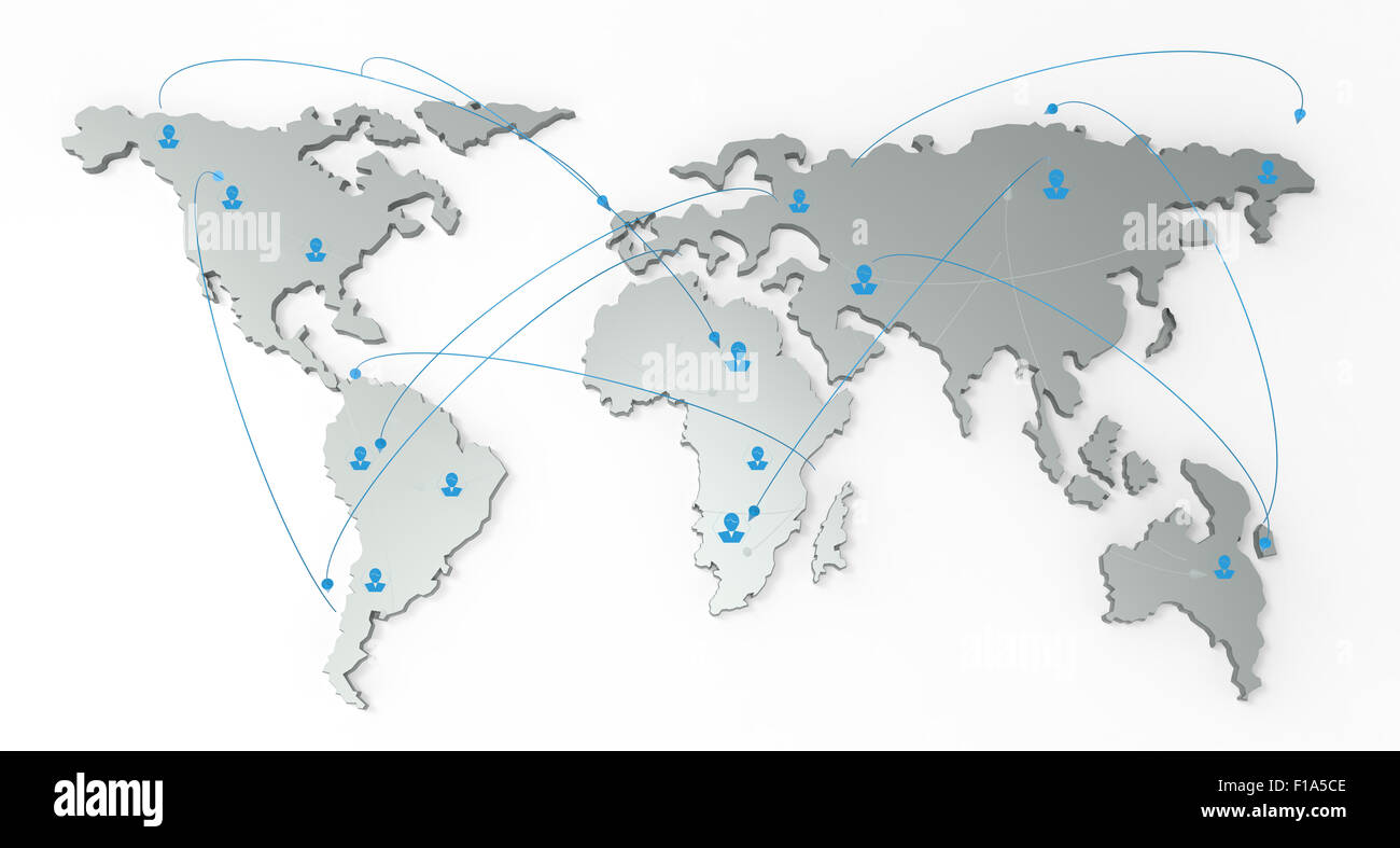 social network human 3d on world map as concept Stock Photo - Alamy