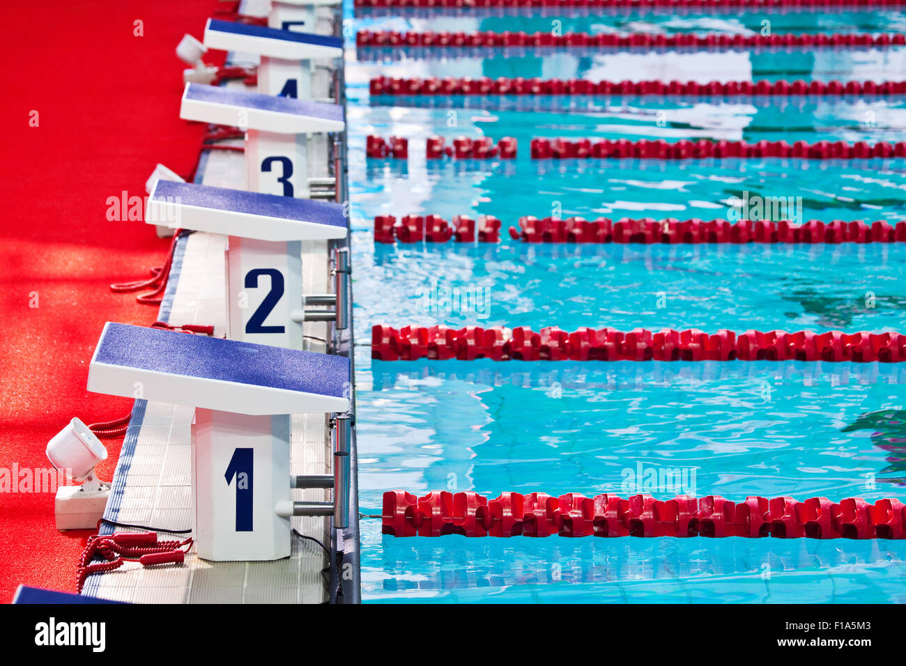 Swimming pool starting blocks Stock Photo - Alamy