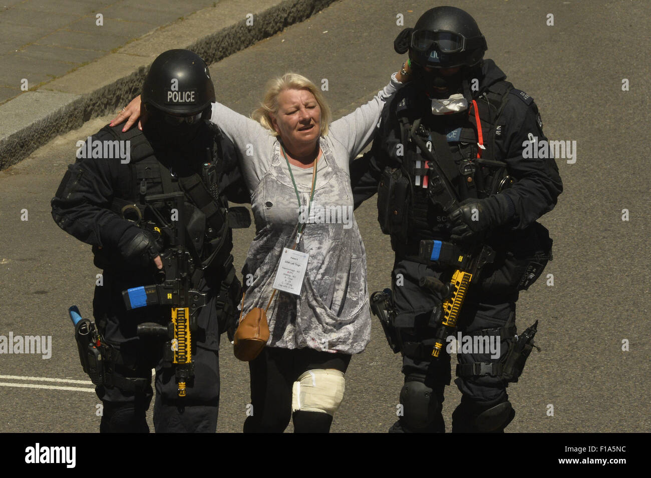 Police, medical and special forces take part in a training exercise ...