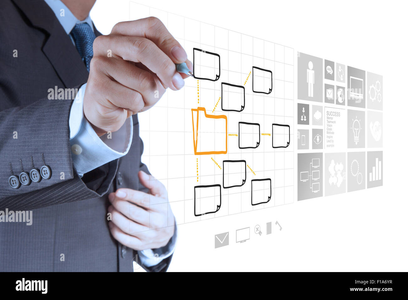 businessman hand drawing an empty diagram on new computer interface as ...