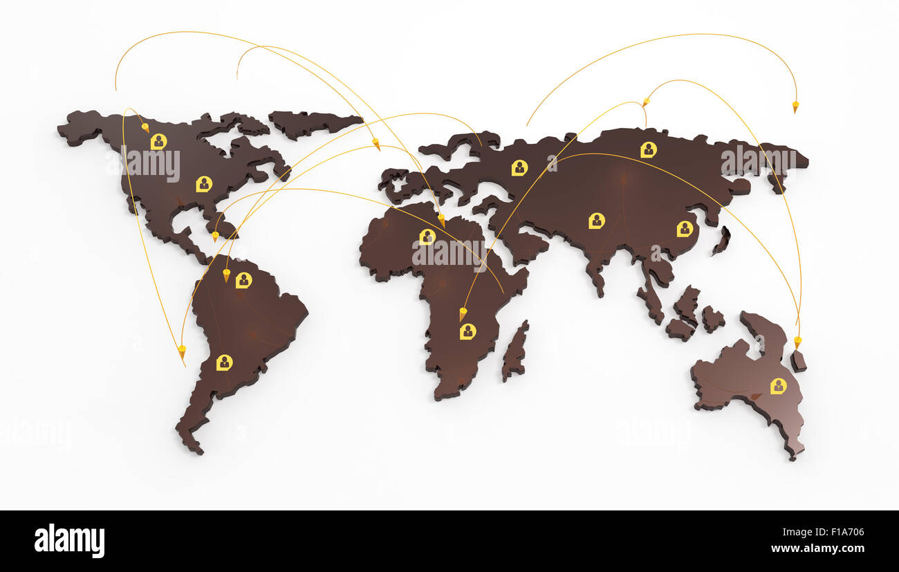 social network human 3d on world map as concept Stock Photo - Alamy
