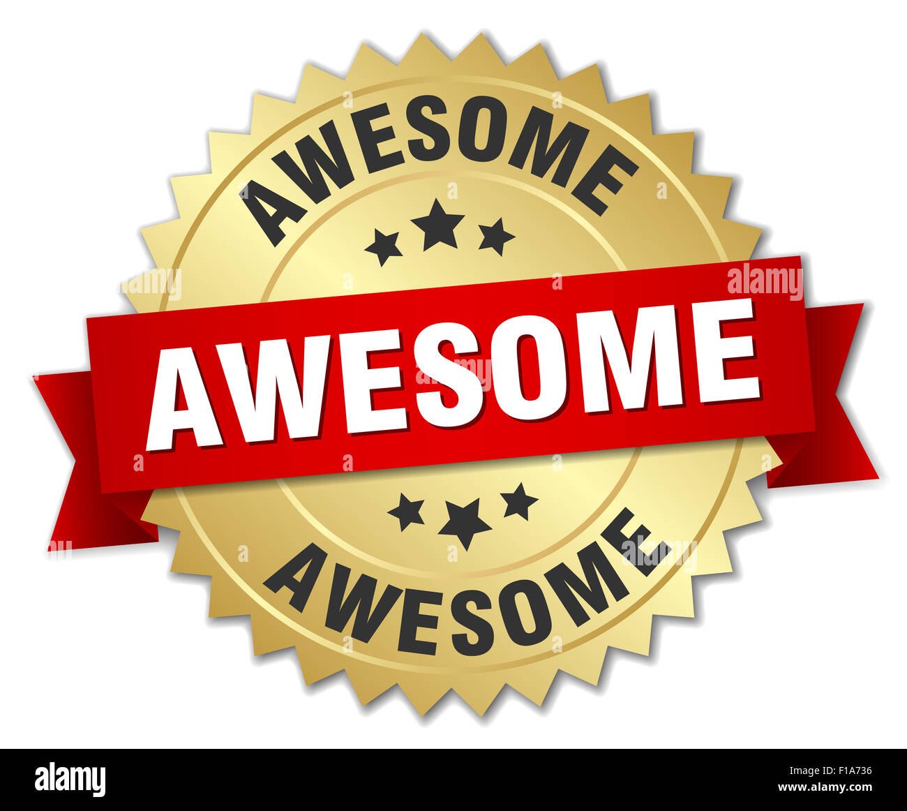 awesome 3d gold badge with red ribbon Stock Photo - Alamy