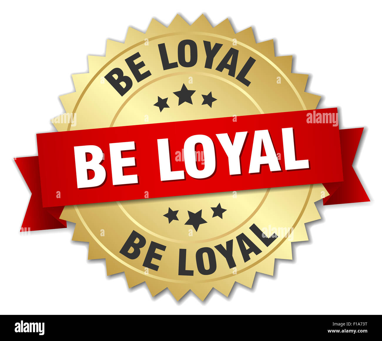 be loyal 3d gold badge with red ribbon Stock Photo - Alamy