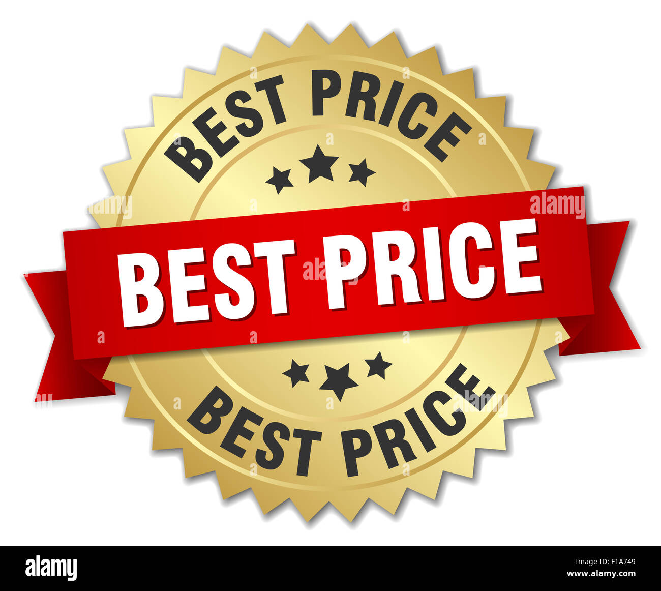 best price 3d gold badge with red ribbon Stock Photo - Alamy