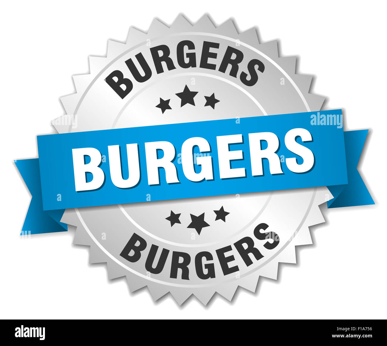 burgers 3d silver badge with blue ribbon Stock Photo - Alamy