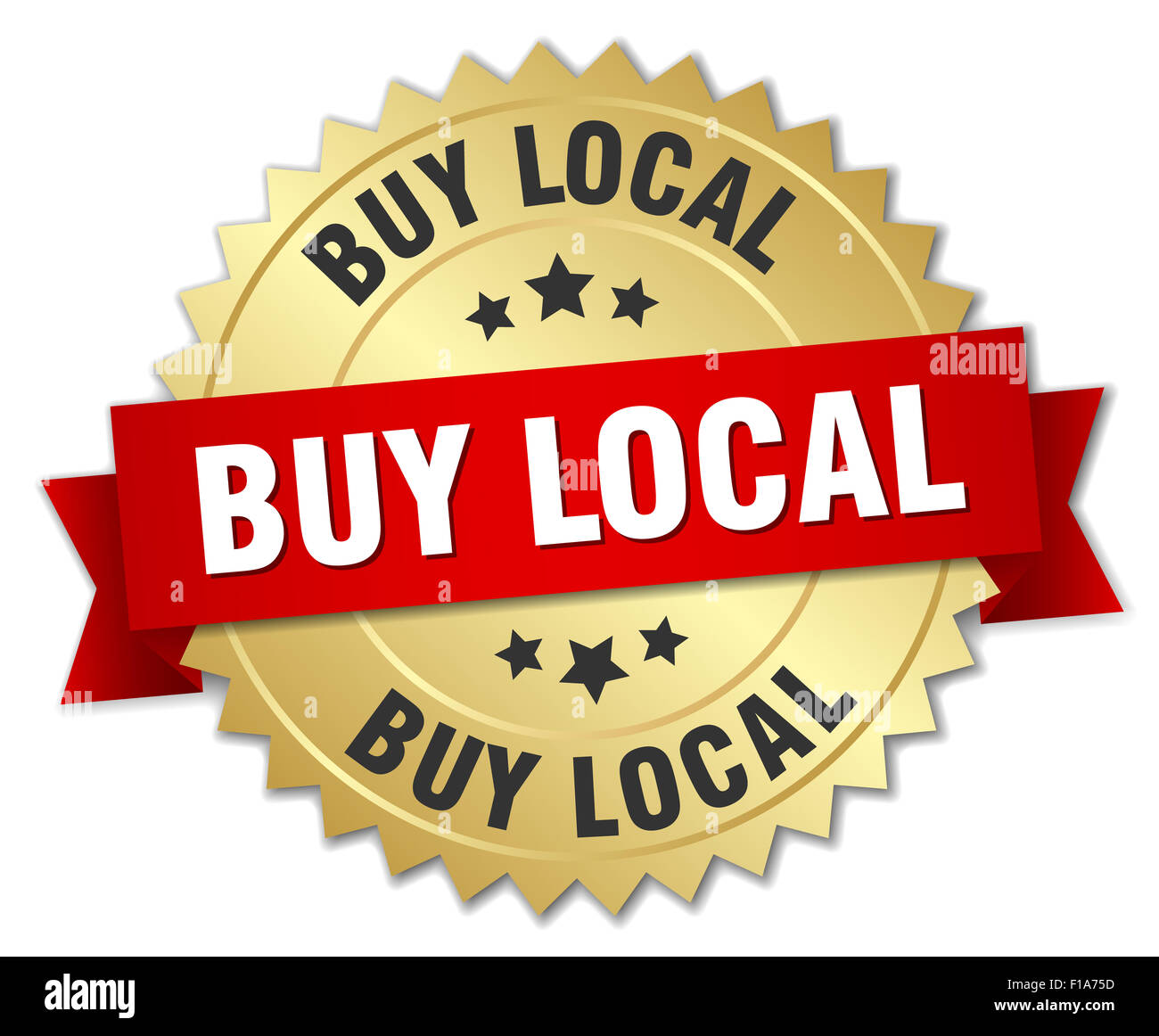 buy local 3d gold badge with red ribbon Stock Photo - Alamy