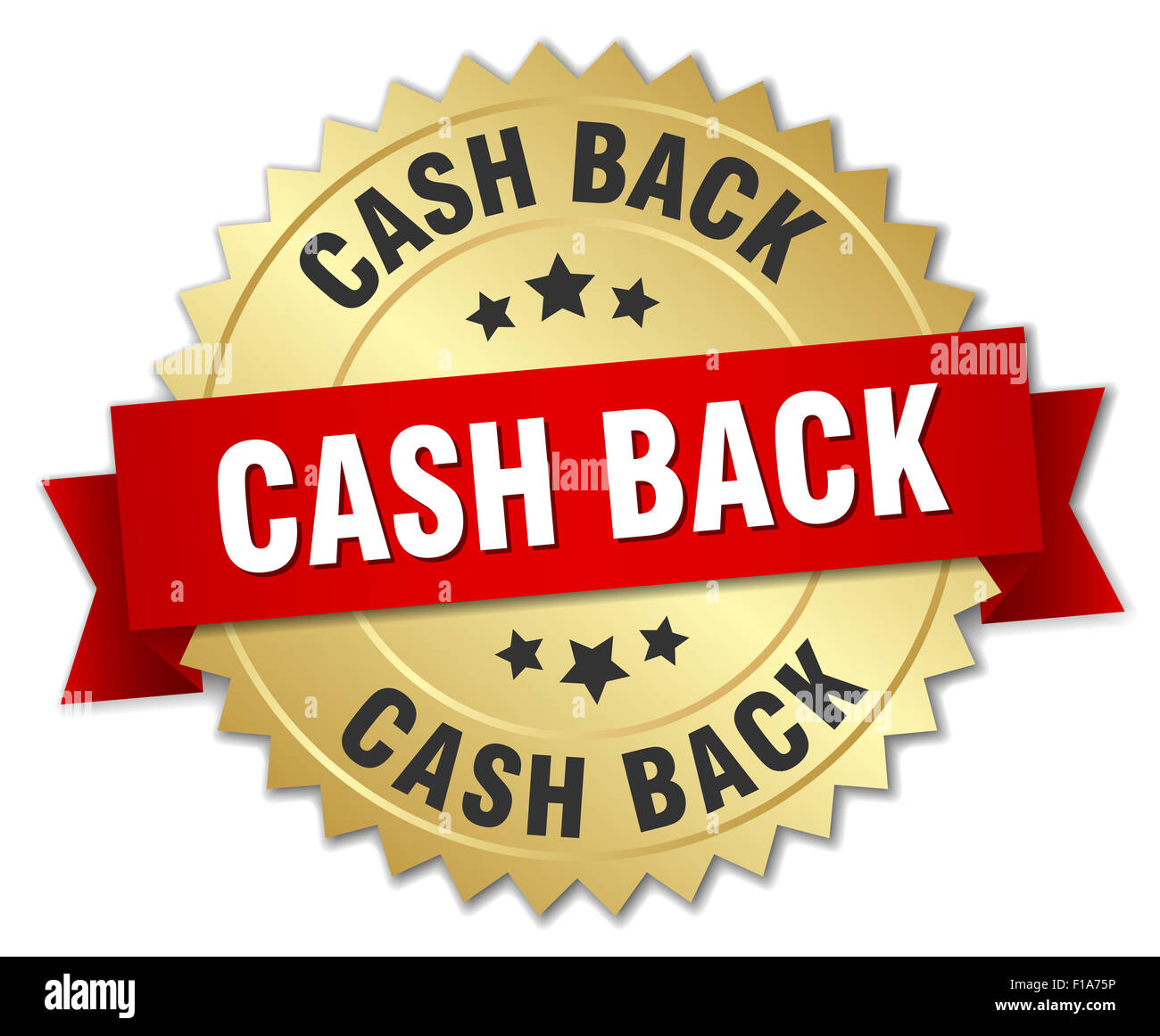 cash back 3d gold badge with red ribbon Stock Photo - Alamy