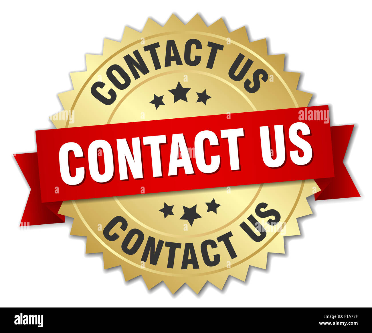 contact us 3d gold badge with red ribbon Stock Photo - Alamy