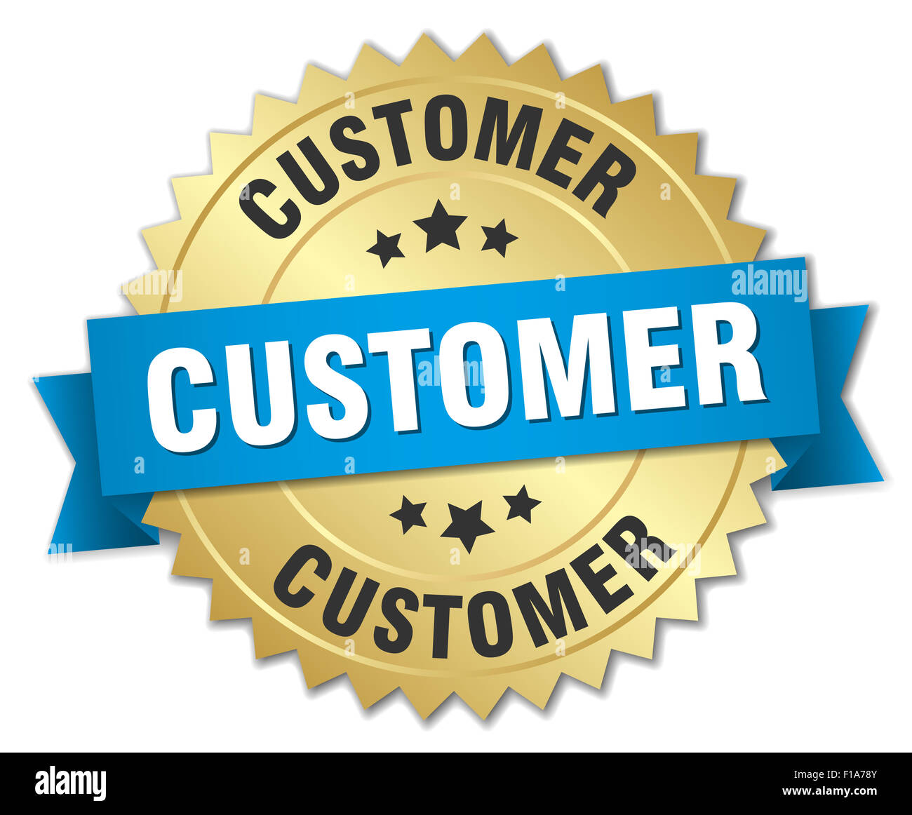 customer 3d gold badge with blue ribbon Stock Photo - Alamy