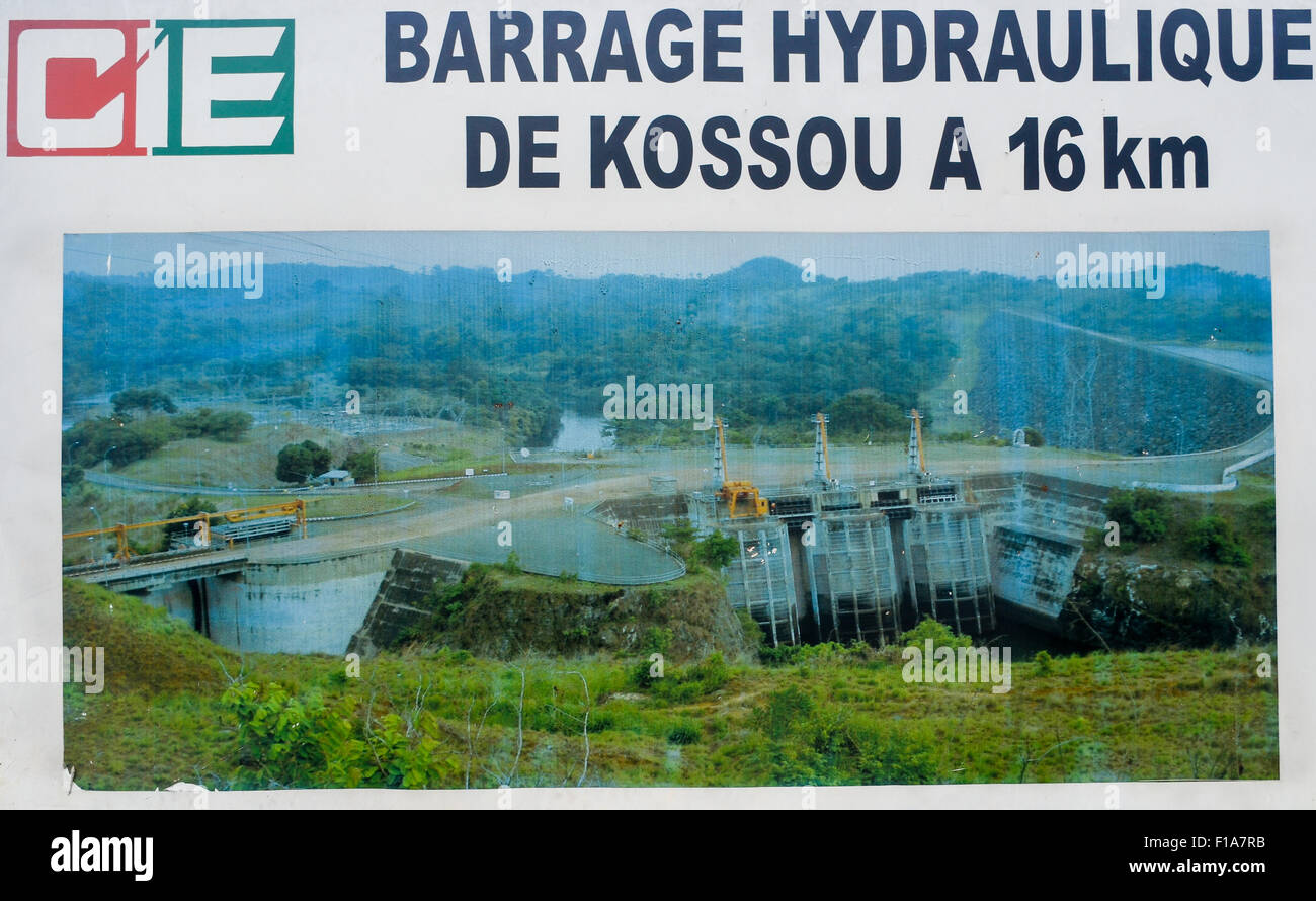 Barrage de Kossou - Kossou dam and hydro power station, sign board, in ...