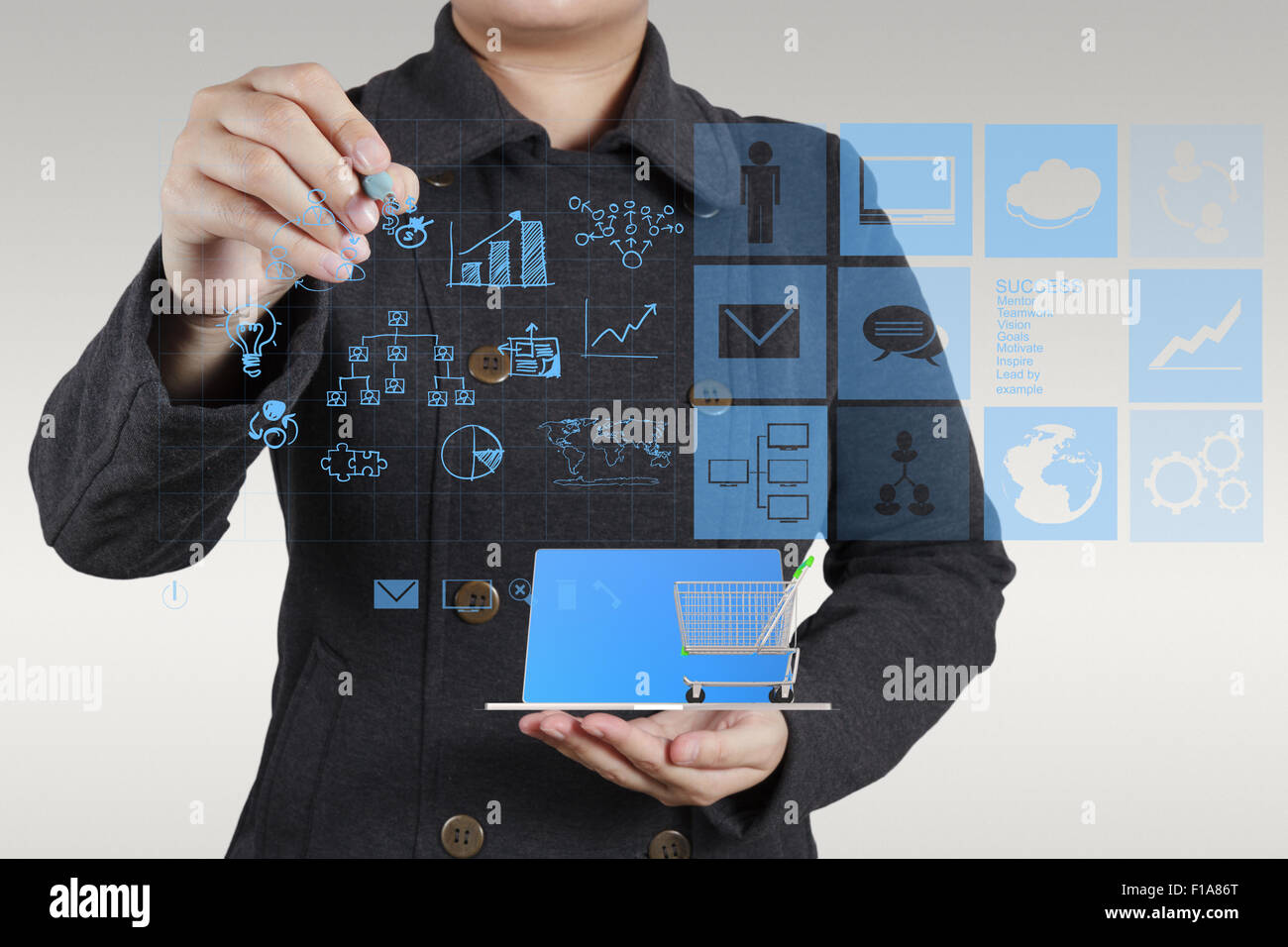 businesswoman hand working with new modern computer and business ...