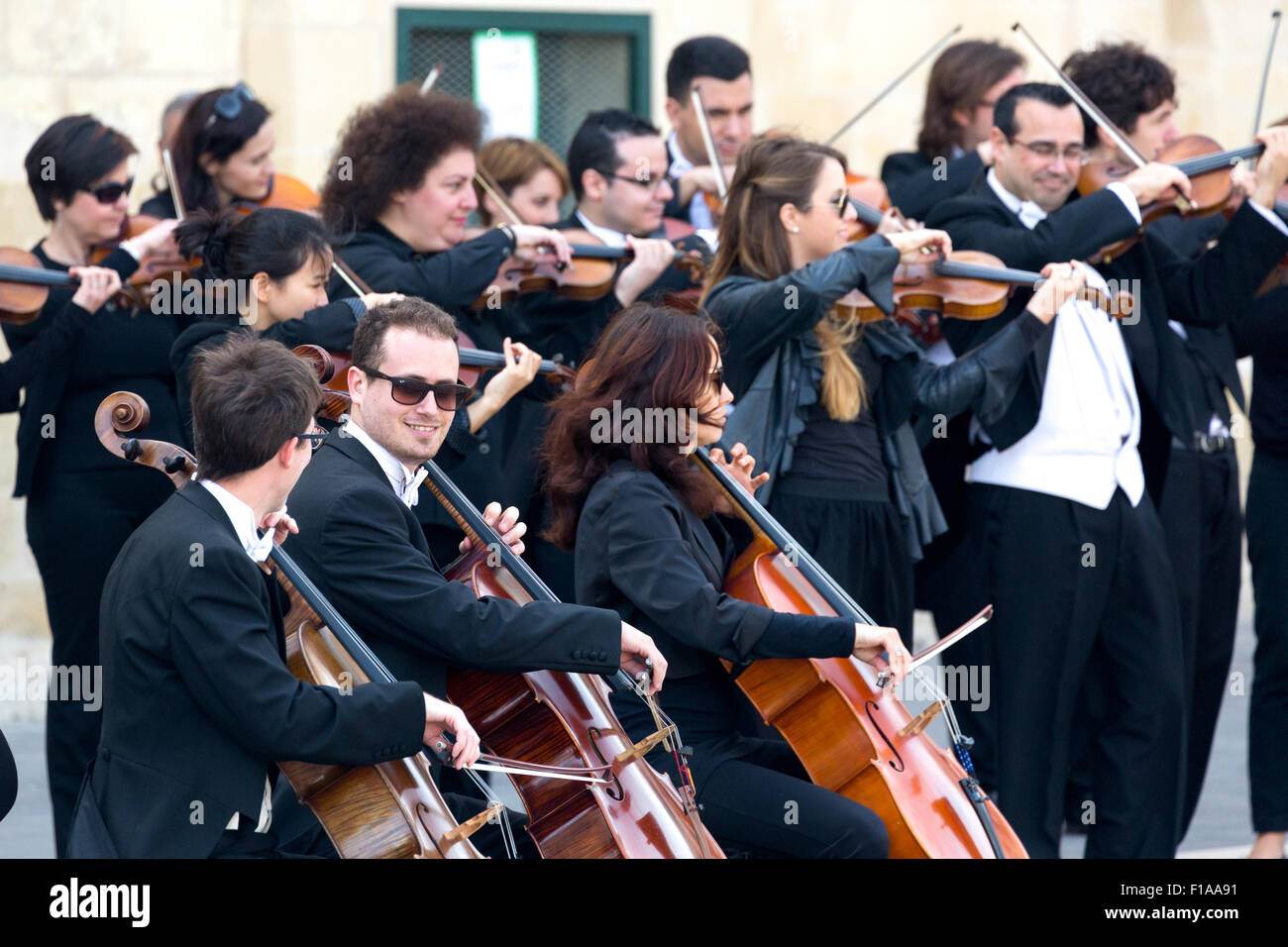 Orchestra putting on impromptu performance St Georges Square Valletta ...