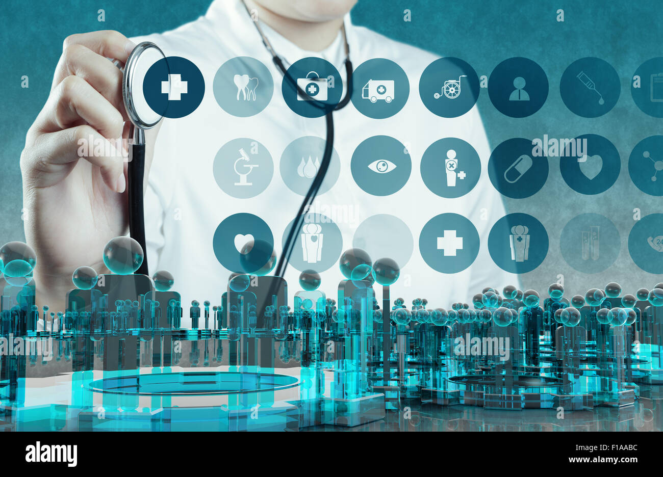 Medicine doctor hand working with modern computer interface as medical ...