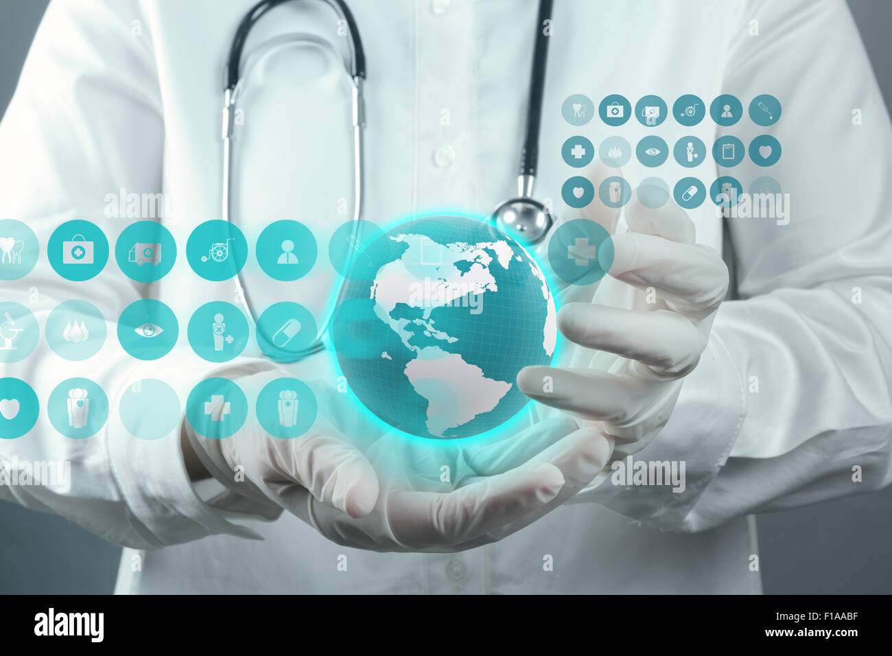 Medicine doctor hand working with modern computer interface as medical ...