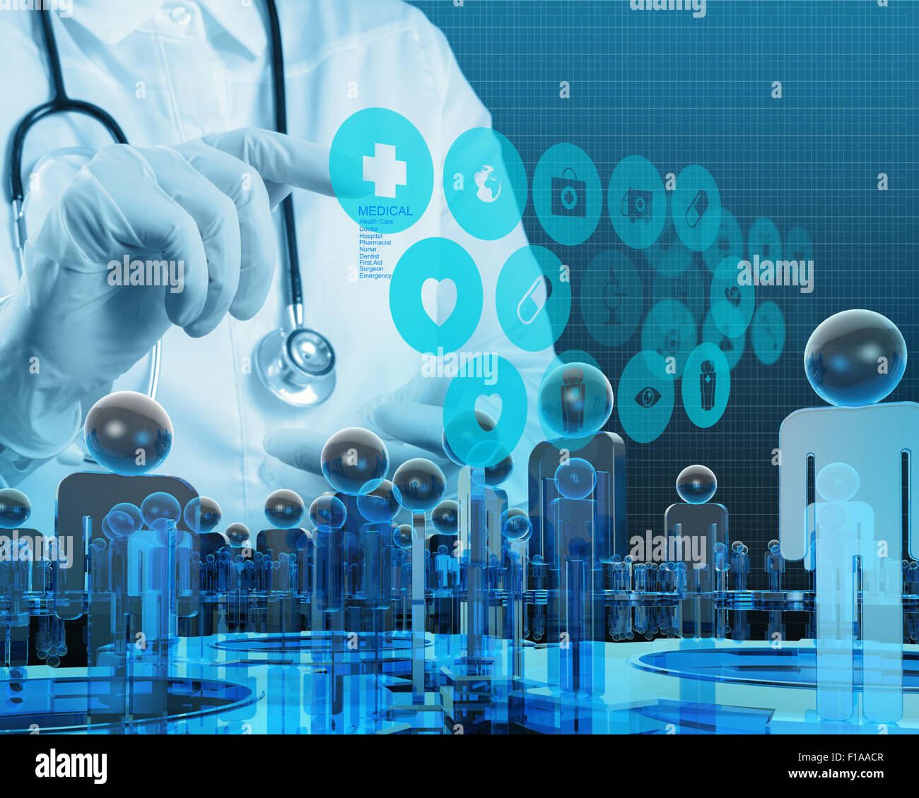Medicine doctor hand working with modern computer interface as medical ...