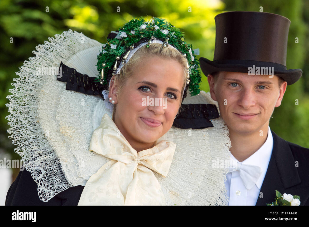 A couple in a traditional Wendish wedding garb participates in the ...