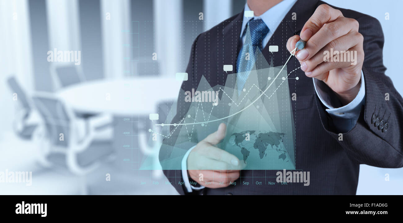 businessman hand working with new modern computer and business strategy ...