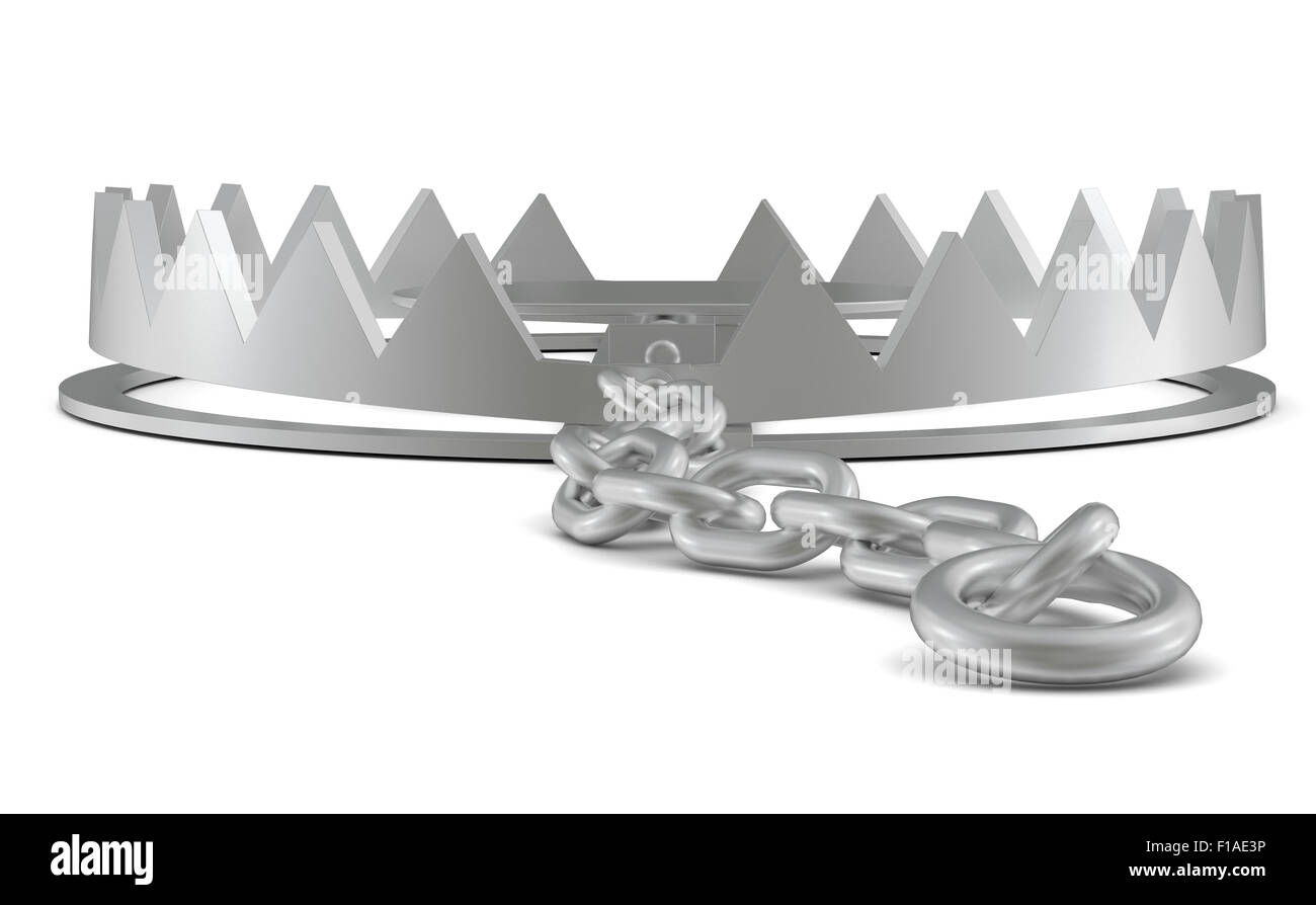 Bear trap with chain on white, rear view Stock Photo - Alamy