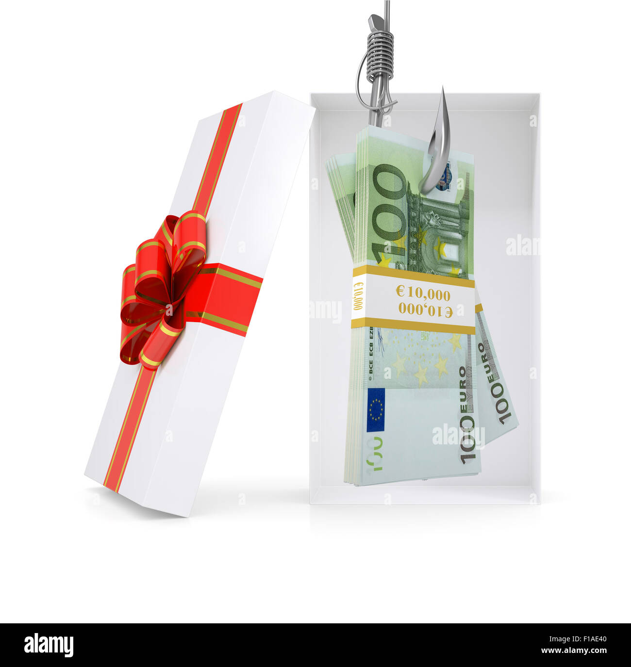 Euro on fish-hook in gift box Stock Photo - Alamy