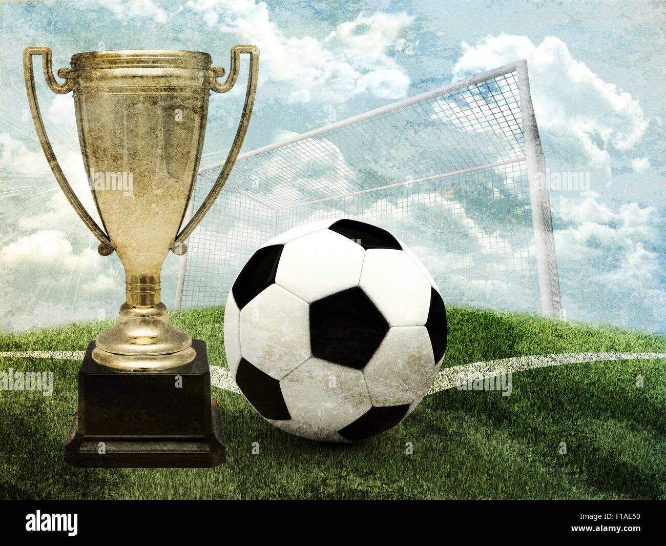 Cup with football and gates Stock Photo - Alamy