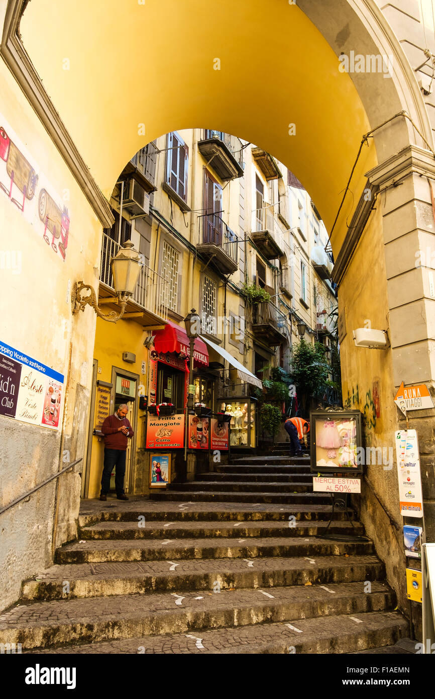 Stairs leading to a side street in Naples Stock Photo - Alamy