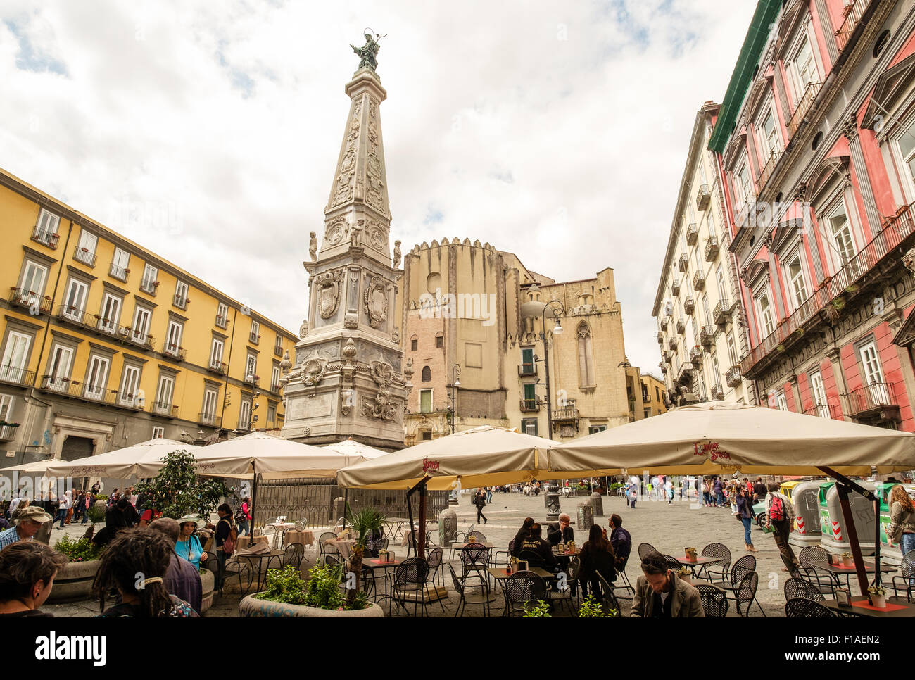Tower and Column with statue in Naples, Italy Stock Photo - Alamy