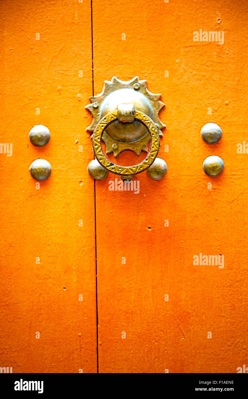 brown morocco in africa the old wood facade home and rusty safe padlock ...