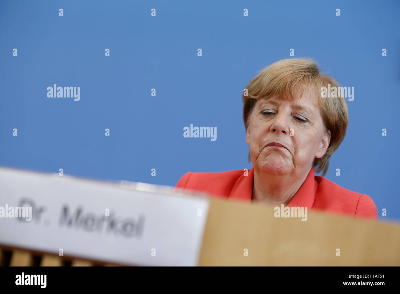 Berlin, Germany. 31st Aug, 2015. German Chancellor Angela Merkel during ...