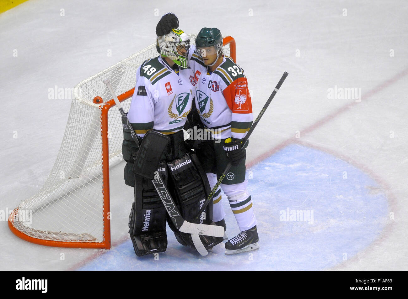 Pardubice, Czech Republic. 30th Aug, 2015. From left: goalkeeper of ...