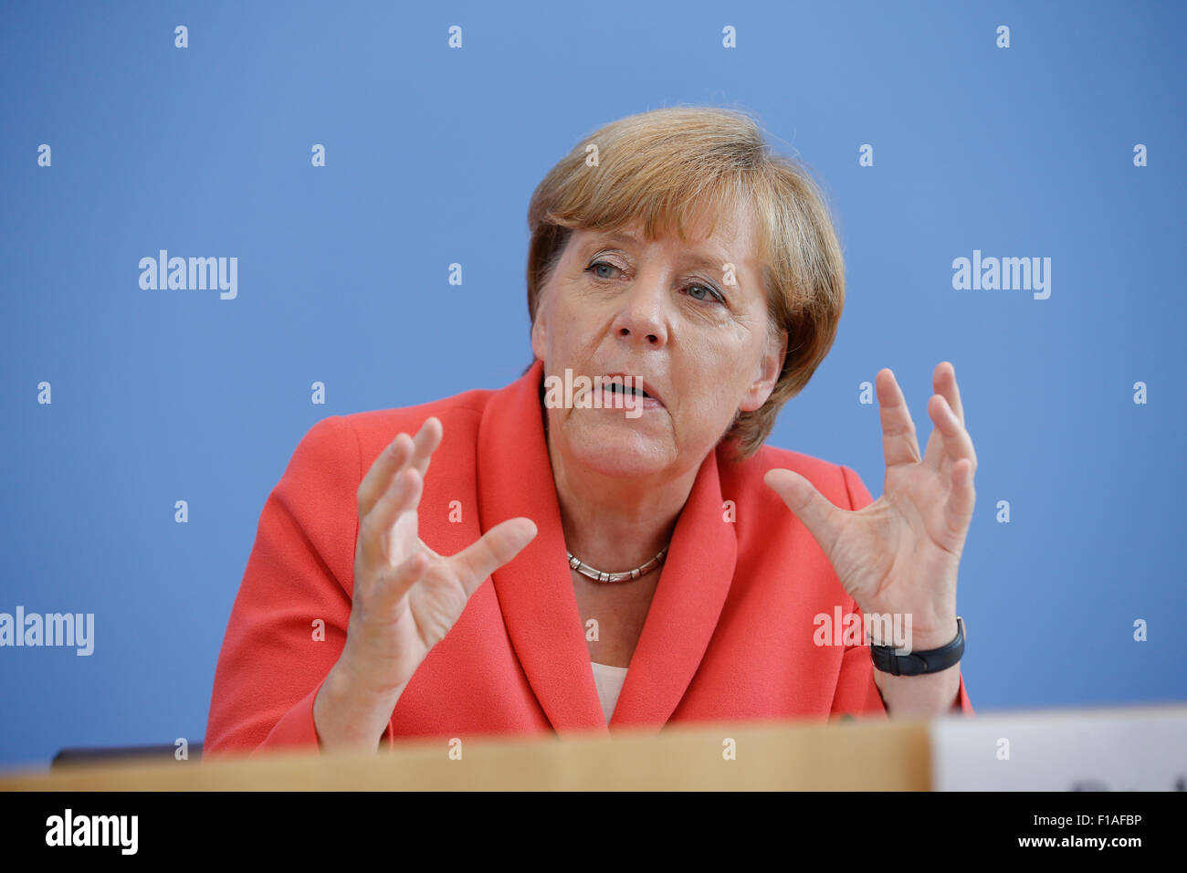 Berlin, Germany. 31st Aug, 2015. German Chancellor Angela Merkel during ...