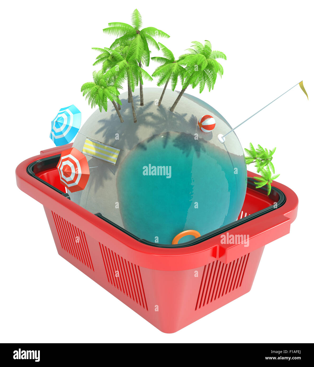 Tropical planet in shopping basket Stock Photo - Alamy