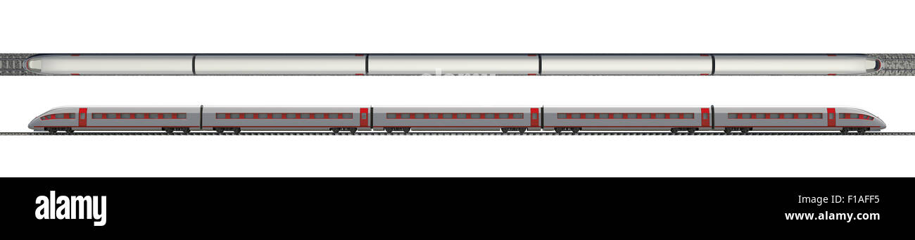 Long train on white, top and side views Stock Photo - Alamy