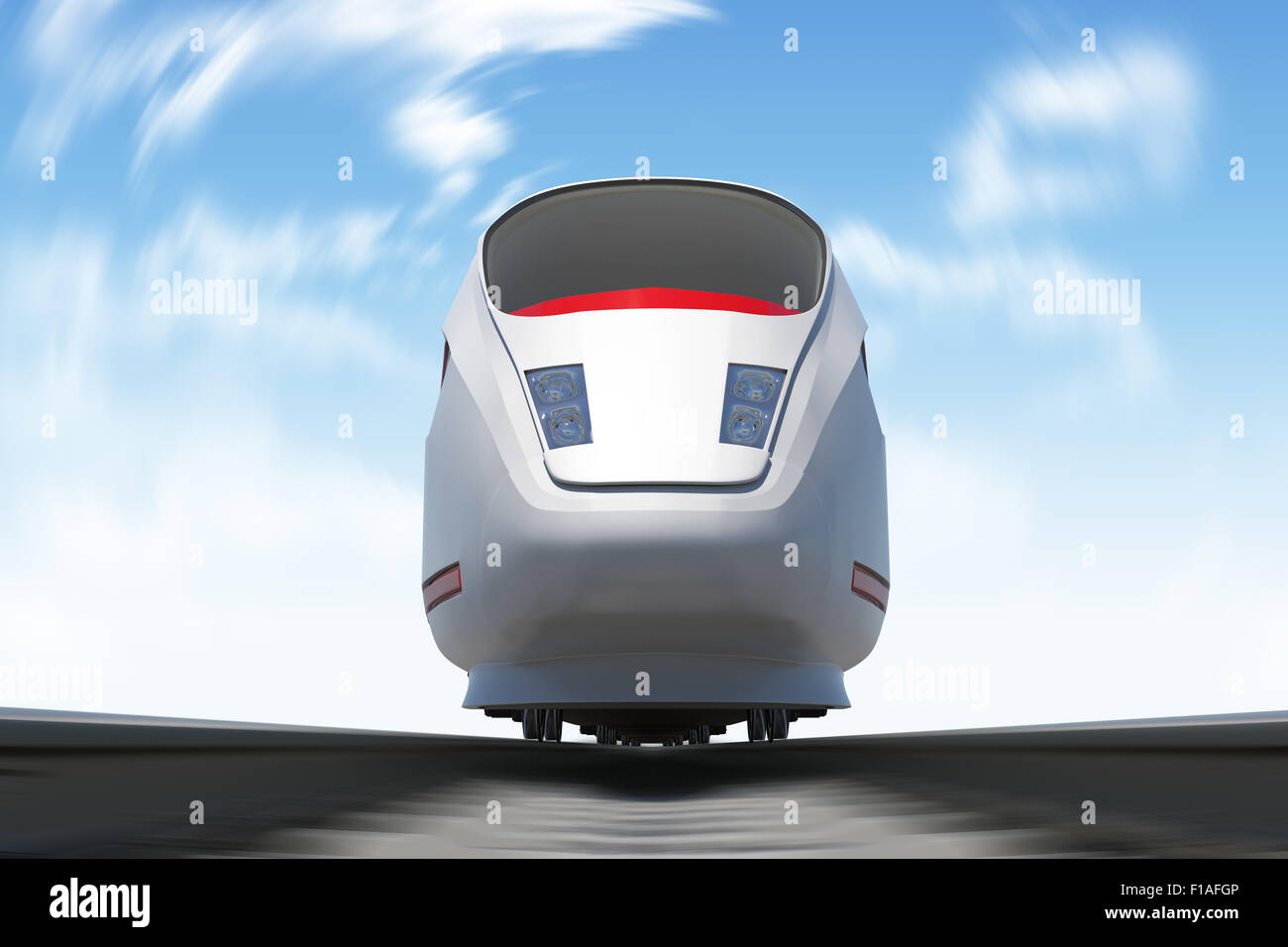 Train moving on rail-tracks, front view Stock Photo - Alamy
