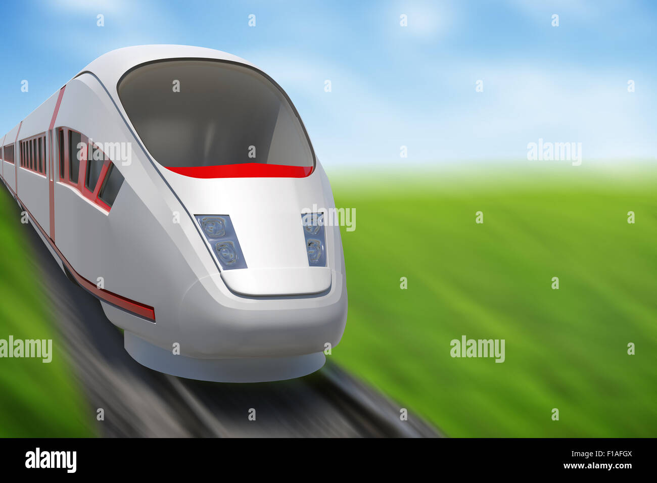 Train moving fast on rail-tracks Stock Photo - Alamy