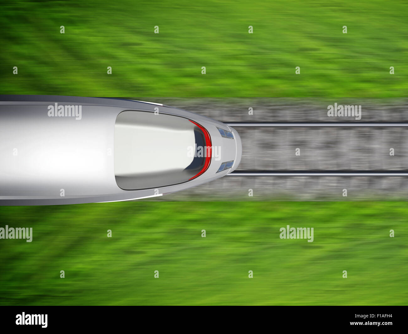 Train moving on rail-tracks, top view Stock Photo - Alamy