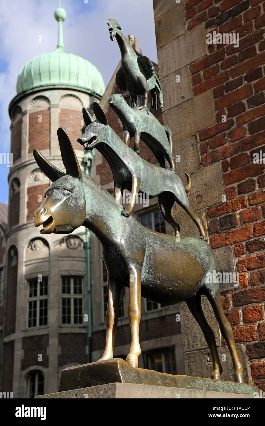 Bremen, Germany, the sculpture of the Bremen Town Musicians Stock Photo ...