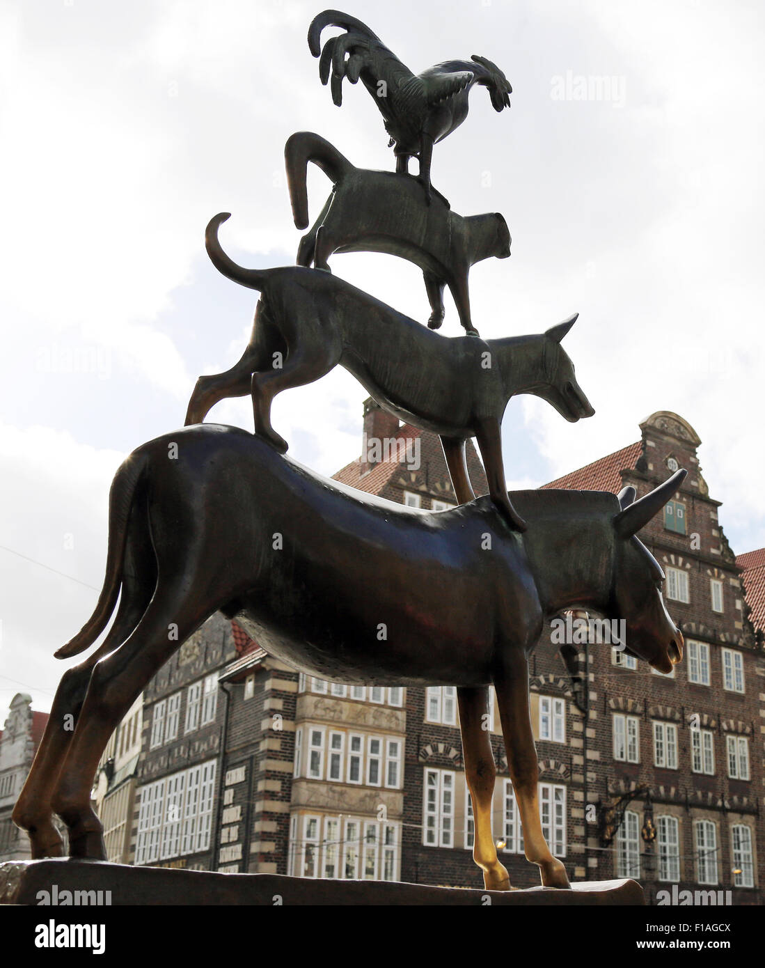 Bremen, Germany, the sculpture of the Bremen Town Musicians Stock Photo ...